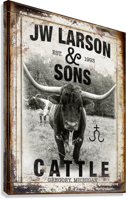 Cattle Ranch Sign, Personalized Ranch Signs, Longhorn Cattle Art ...