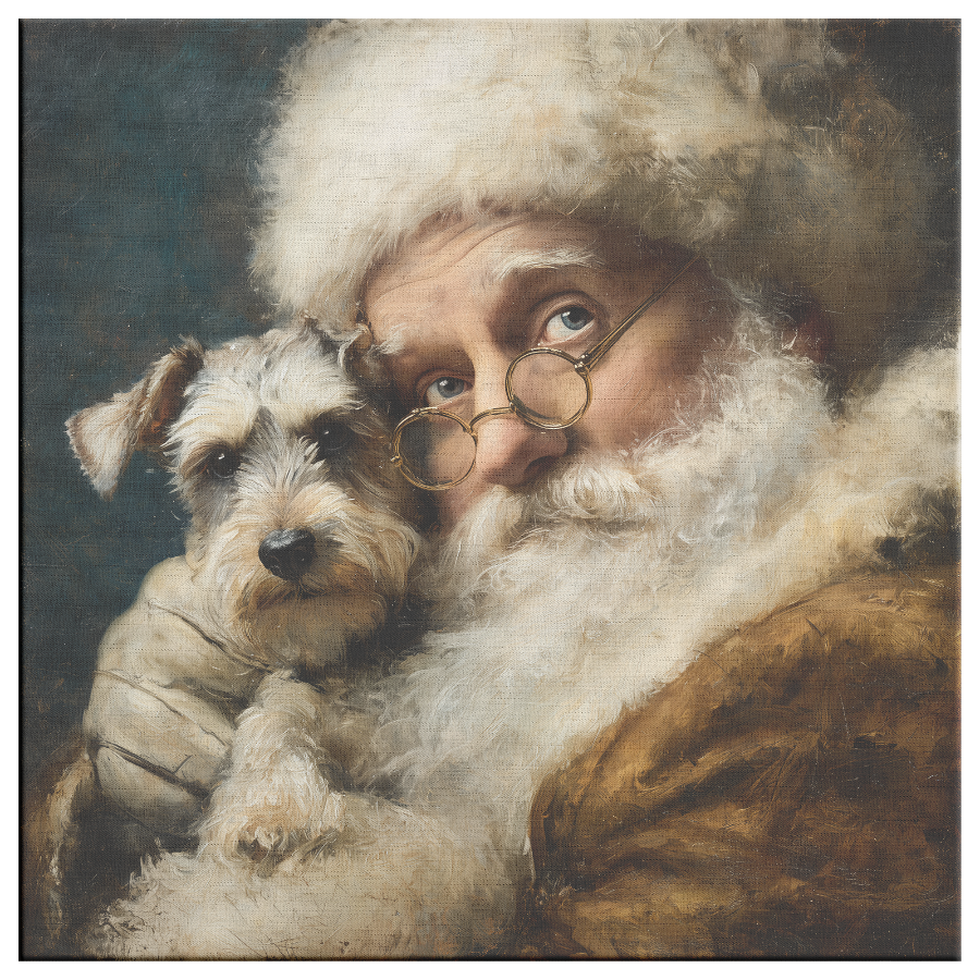 Vintage Santa With Schnauzer Canvas | Santa Art | Santa Pet Art ...