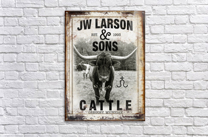 Cattle Ranch Sign, Personalized Ranch Signs, Longhorn Cattle Art ...